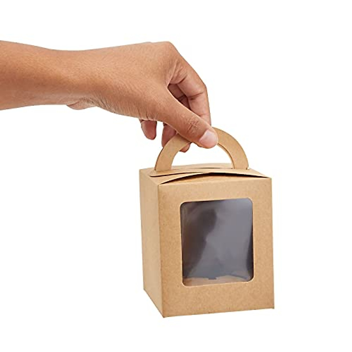 Kraft Paper Cupcake Gift Boxes with Clear Display Window, Individual Serving Bakery Box (100 Pack)