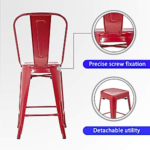 24 Inches Bar Stool Set of 4 Counter Height Barstool with Back Seat Height Industrial Bar Chairs Indoor Outdoor Metal Bar Stool Kitchen Stools Restaurant Patio Stool Stackable Modern Kitchen Stool