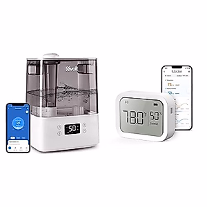 LEVOIT Humidifiers for Bedroom Large Room Home, (6L) Cool Mist Top Fill Essential Oil Diffuser & LEVOIT Smart Temperature Humidity Sensor