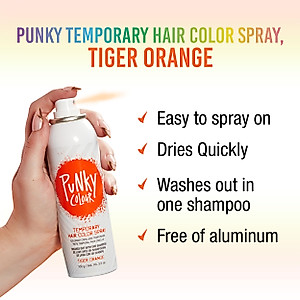 Punky Temporary Hair Color Spray, Tiger Orange, Non-Sticky, Non-Damaging Hair Dye Instant Vivid Hair Color, 3.5 oz, 1-Pack