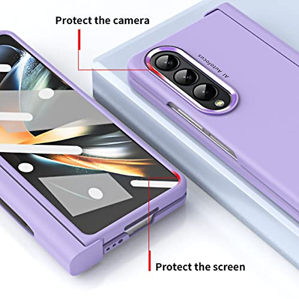 EAXER Compatible with Samsung Galaxy Z Fold 4 Case, Shockproof Plating Lens Hinge Protector Screen Case Cover S Pen Holder with Pen Stylus (Purple)