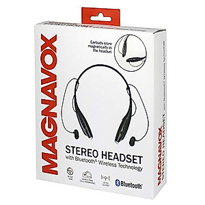 Magnavox MBH513-BK in-Ear Stereo Ear Buds with Microphone and Bluetooth Wireless Technology in Black | Neckband Bluetooth Headphones | Compact Design |