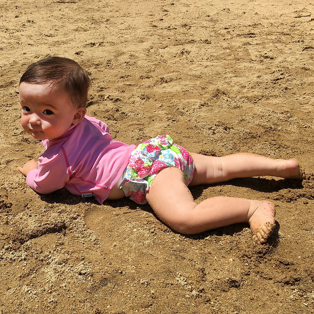 Ruffle Snap Reusable Absorbent Swimsuit Diaper-White Zinnia-18mo