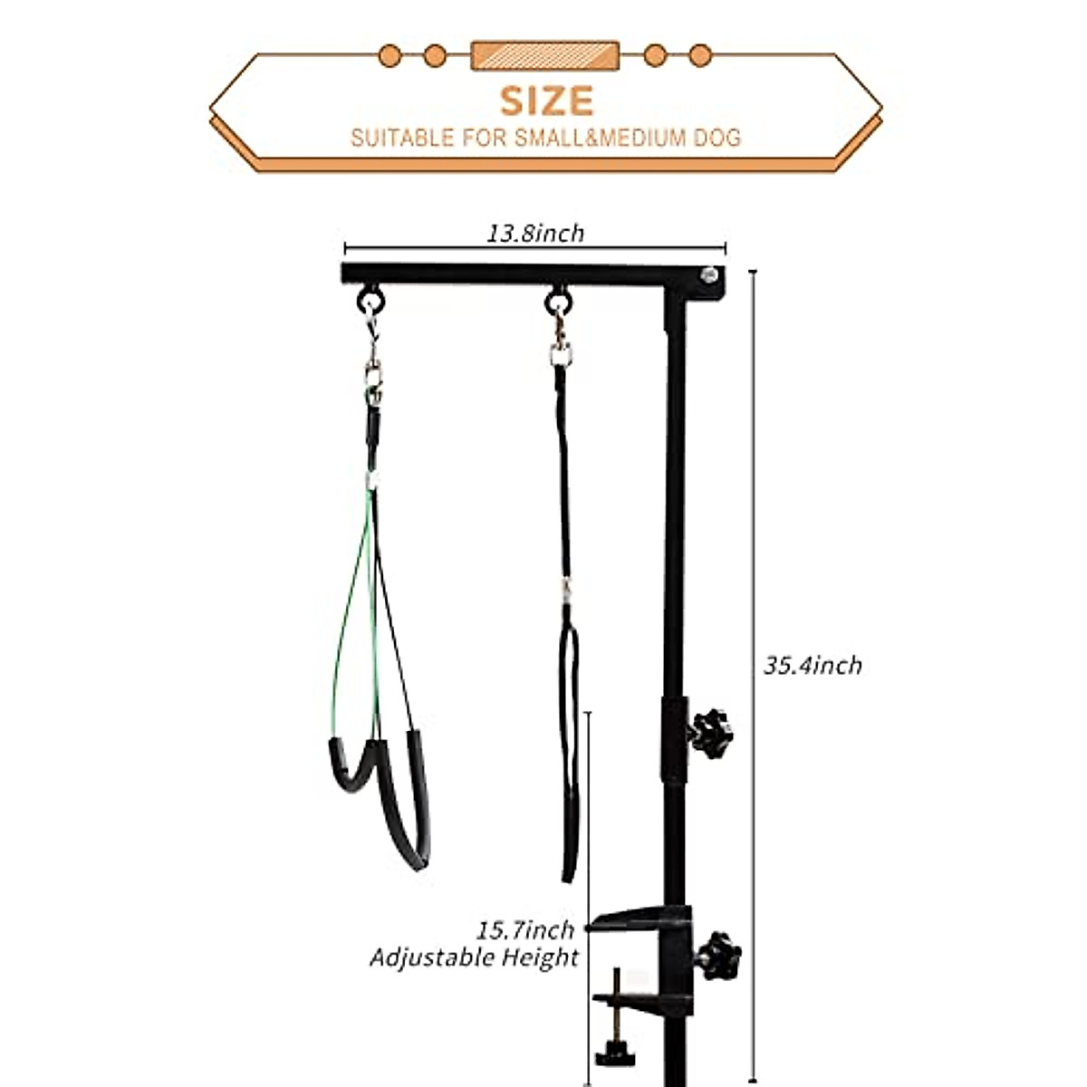 Breeze Touch Dog Grooming Table Arm - 35" Stand Arm with Clamp and Post, Loop Noose, No Sit Haunch Holder Grooming Restraint for Small & Medium Dogs