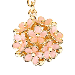 Flower Ball Keychain and Sweet Love Heart Rose Crystal Key Chain for Women Pink Flower Girly Charm Keyring, 2 Pieces, Medium