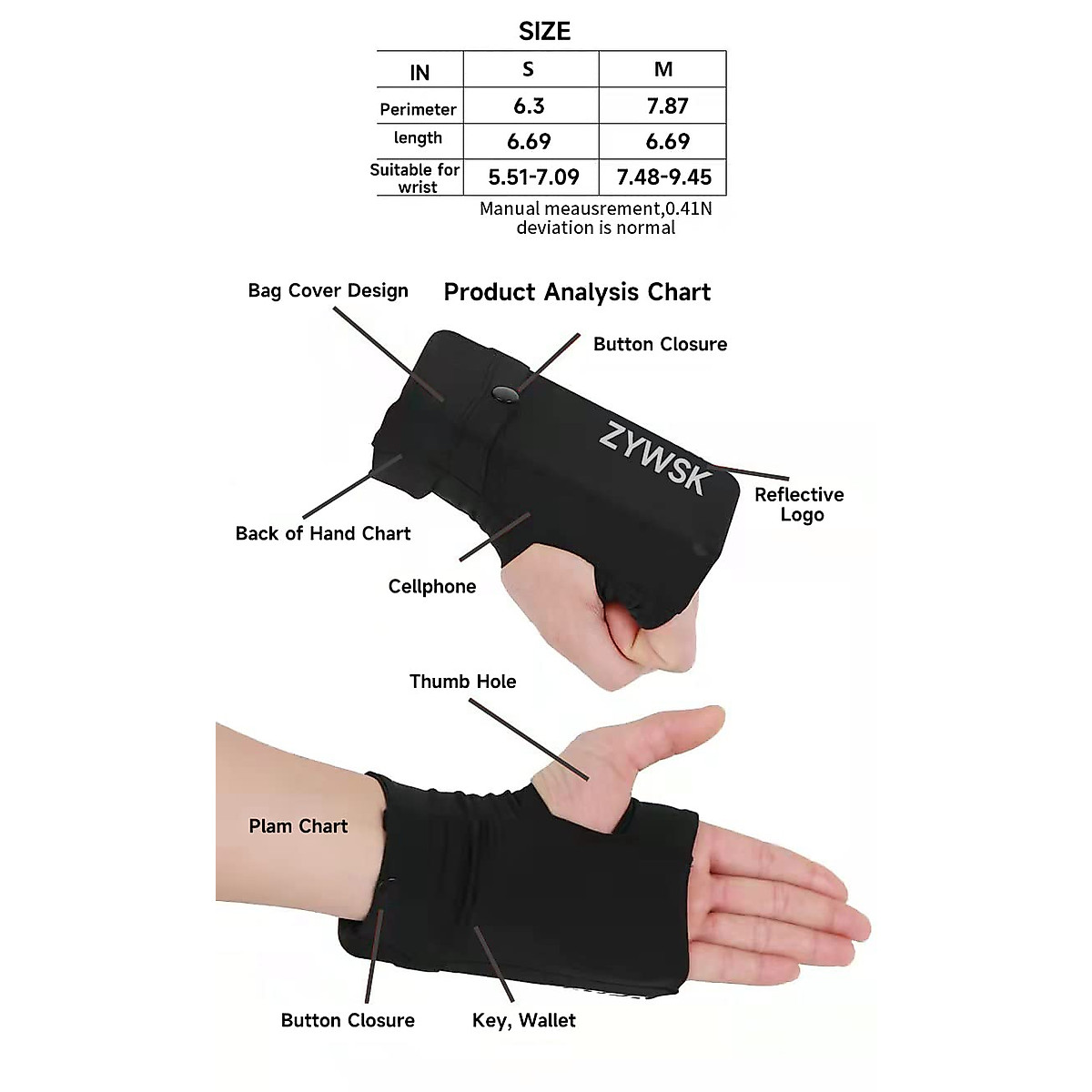 ZYWSK Wrist Cell Phone Holder for Running, Phone Armbands, Wrist Wallet for Men and Women, iPhone Armbands, Wrist Strap, Running Band for Workout, Outdoor, Sports, Small Items (M)