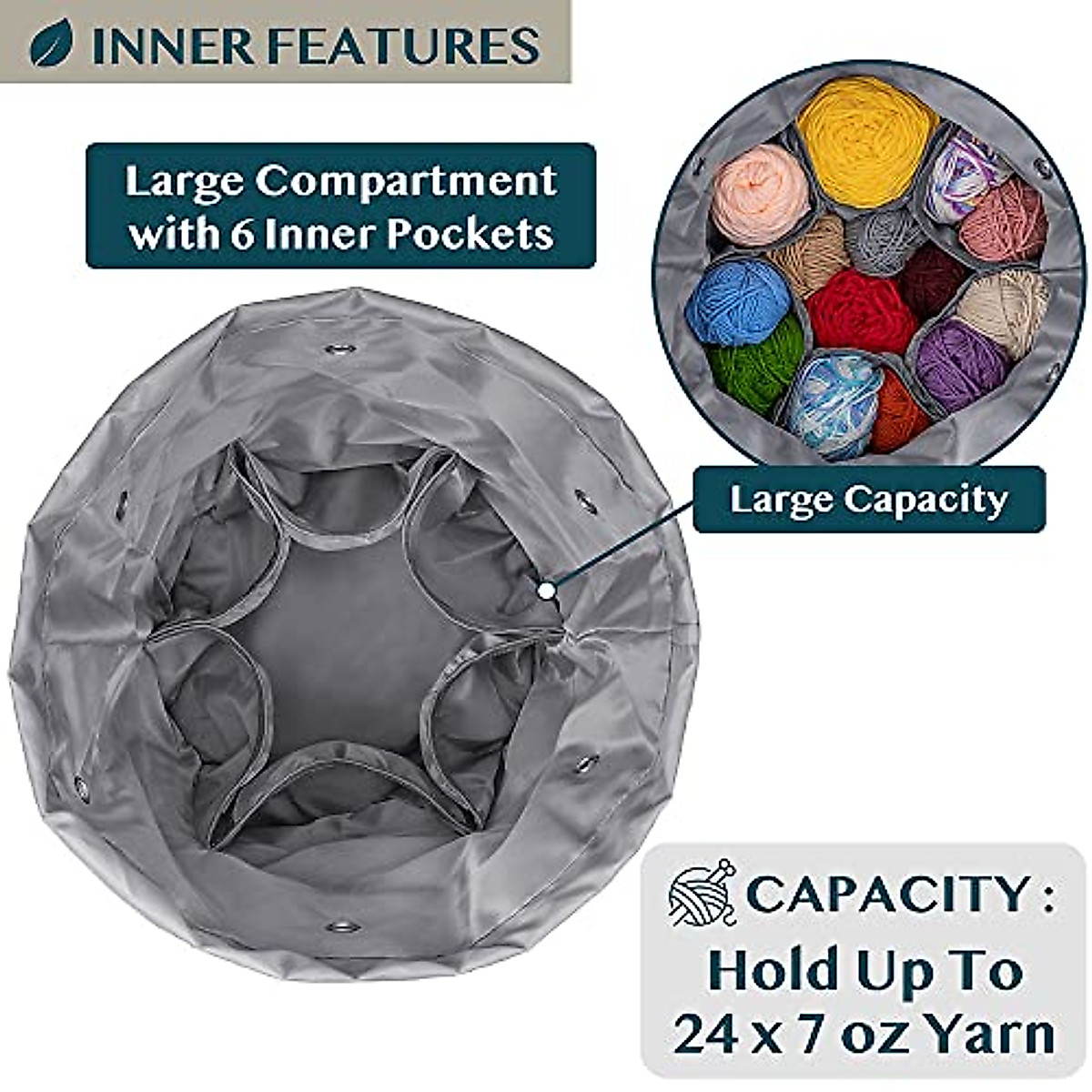 PAVILIA Knitting Bag Yarn Storage Tote - Crochet Organizer Bag, Yarn Storage Holder for Knitting Accessories, Yarn Skiens, Needles, Hooks, Unfinished Project, with Grommets (Turquoise Blue)