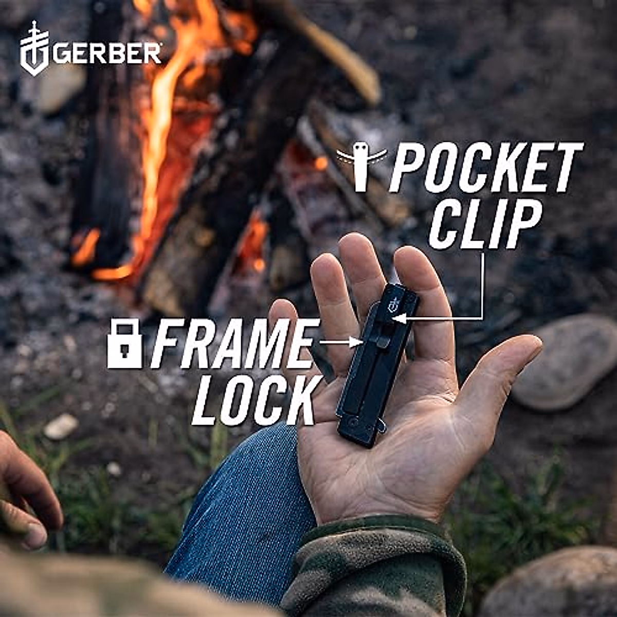 Gerber Gear Quadrant Clip Folding Knife with Plain Edge Blade - Straight Edge Flipper Knife with Pocket Clip and Black Bamboo Handle - EDC Gear and Equipment - Stainless Steel