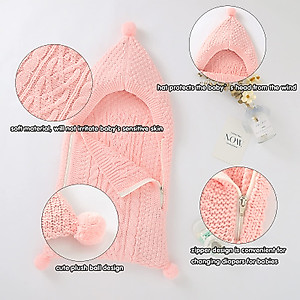Baby Winter Warmer Wrap Swaddle Blanket Newborn Knitted Wool Sleeping Bag Sack Stroller Wrap Receiving Blanket Home Hospital Blankets for 0-12 Months (Pink)