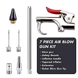 WYNNsky Air Blow Gun Accessory Kit with 5 Interchangeable Nozzles - 7 Pieces Air Compressor Tools Kit