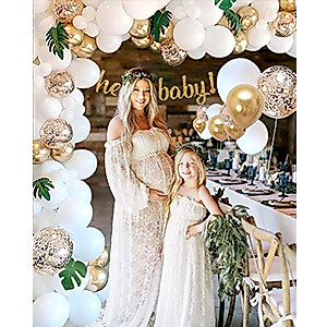 136PCS Gold and White Baby Shower Balloons, White Balloons Different Sizes with Leaves 12PCS, White Balloon Garland Arch KIt Baby Shower Wedding Birthday Graduation Anniversary Bachelorette Party Decorations for Boy Girl