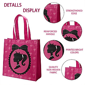 HYOUNINGF Pink Girls Party Supplies, 15PCS Large Doll Party Favor Gift Bags, Reusable Pink Party Goodie Candy Bags with Handle for Girls Birthday