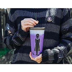 Wednesday "We Wear Black" Color-Changing Plastic Travel Tumbler | Includes Reusable Straw, Leak-Resistant Lid | Holds 24 Ounces