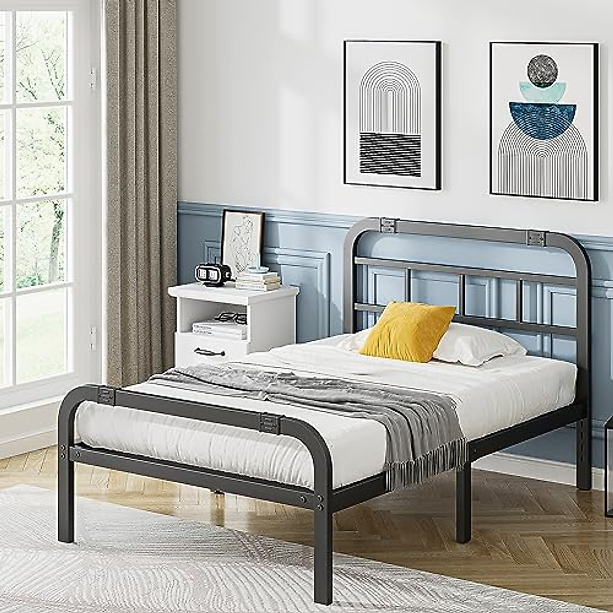 Artimorany Twin XL Bed Frame with Headboard and Footboard, 14 Inch High, 2500 Pounds Heavy Duty Metal Slats Support for Mattress, No Box Spring Needed,Noise-Free, Black
