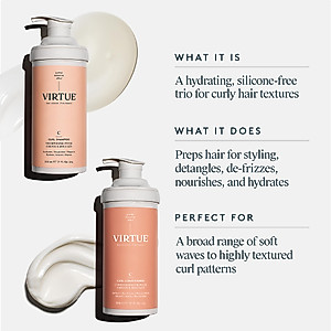 Virtue Curl Sulfate Free Shampoo and Conditioner Set with Jojoba Oil for Curly Hair with Frizz Control, Color Safe, 17 Fl Oz Each