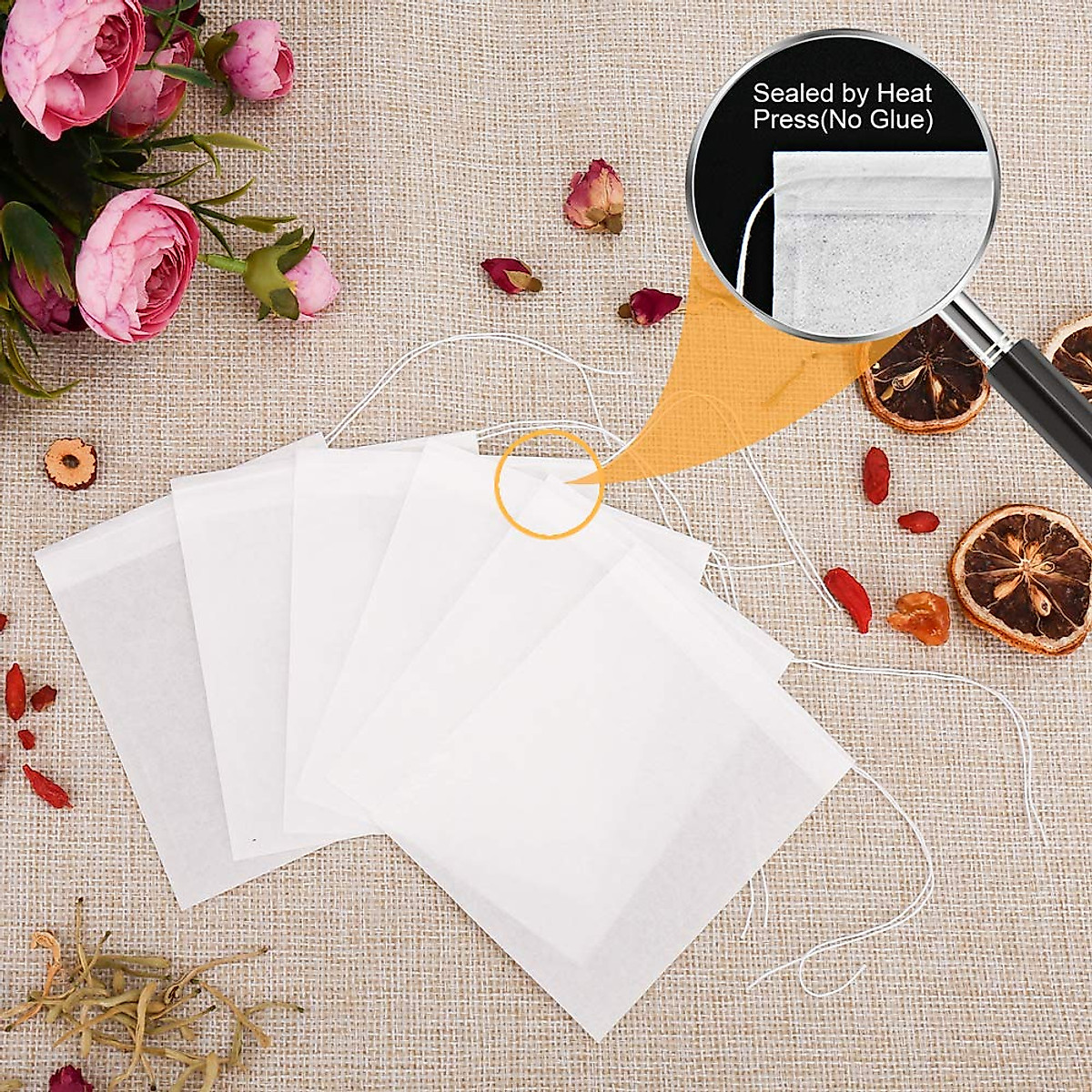 100PCS Tea Filter Bags, Disposable Tea Bags for Loose Leaf Tea, Drawstring Empty Tea Infuser, BetyBedy Tea Steeper, Natural Wood Pulp Paper Material, 1-Cup Capacity（3.15 x 3.94 inch）