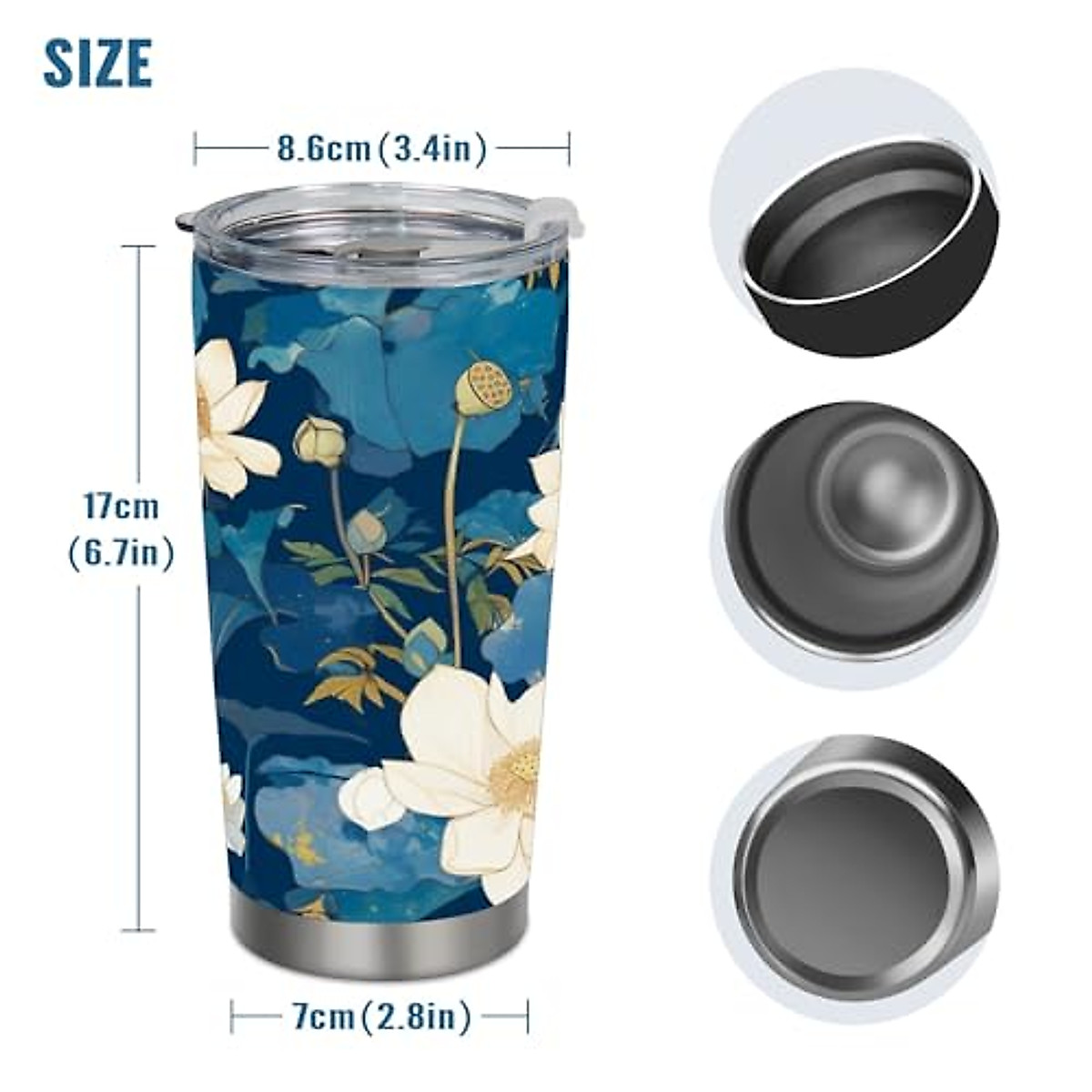 QWEUIOP 20oz Insulated Travel Coffee Mug Vintage Lotus Pattern Stainless Steel Tumbler with Lid Double Wall Vacuum Coffee Cup For Hot and Cold Drinks13953