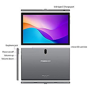 MAGCH 10 inch Tablet Android, 1920 * 1200 FHD Screen, Octa-Core Tablet, 64GB Storage 8000mAh Battery, Dual Camera Bluetooth 5.0/GPS/WiFi Android 11 Tablet, Metal Cover - Gray