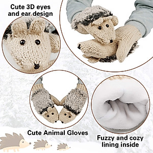 Winter Gloves Mittens Like Lovely Hedgehog For Women, Beige