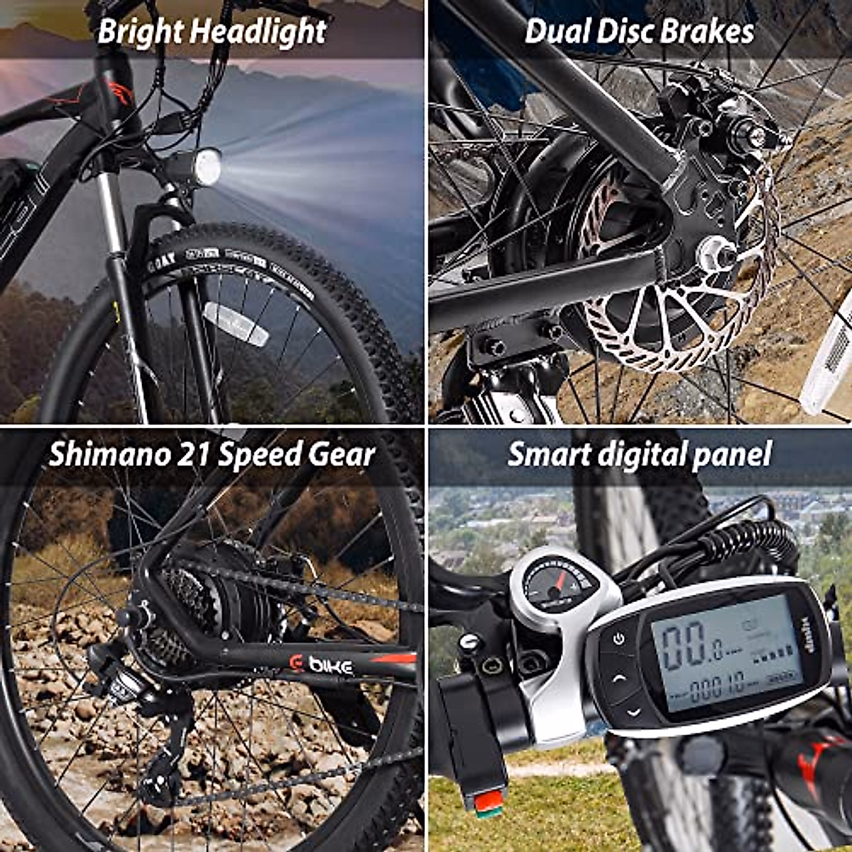 Merax 26” Electric Bike for Adults, 21-Speed Gears Electric Mountain Bike with 350W Motor and 36V 10.4Ah Removable Battery, E-Bikes with Suspension Fork for Daily Commuting and Mountain Biking.
