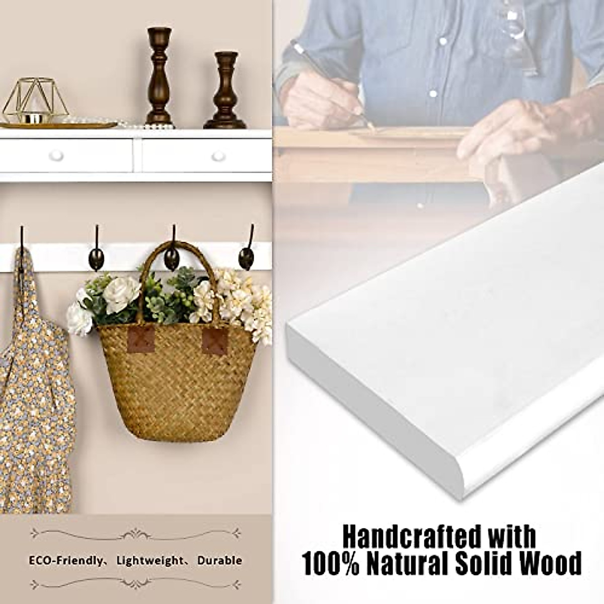 Emfogo Coat Hooks Wall Mounted, 23'' Rustic Wood Coat Rack Wall Mount Shelf with Hooks, Farmhouse Wall Coat Rack with Shelf & Vintage Coat Hook for Entryway, Mudroom, Bedroom, Kitchen, Bathroom