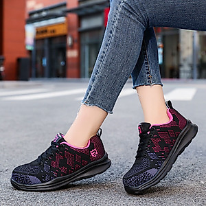 LARNMERN Steel Toe Shoes Women Tennis Comfortable Sneakers Work Lightweight Sneaker Safety Ladies Puncture Proof Women's Shoe 112K(9 Women, Purple)