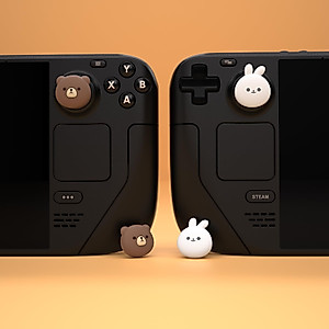 PlayVital Thumb Grip Caps for Steam Deck LCD, Silicone Thumbsticks Grips Joystick Caps for Steam Deck OLED - Chubby Bear & Smiley Bunny