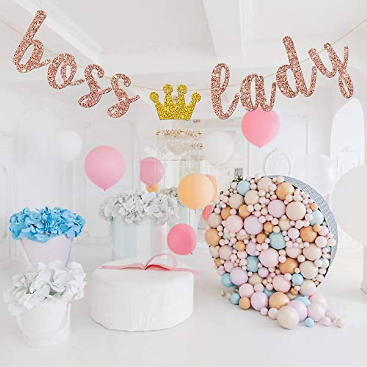 INNORU Boss Lady Banner, Girls Queen Women Birthday Party Decorations, Baby Shower, Girls 1st Birthday Banner, Gender Reveal Party Decorations Rose Gold Glitter