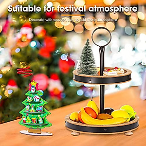 Urban Deco Wood Tiered Tray, 2-Tiered Tray Decorative Dessert Stand, Farmhouse 2 Tier Serving Tray with Metal Handle, Fruits Display Tray for Kitchen Counter, Living Room Table