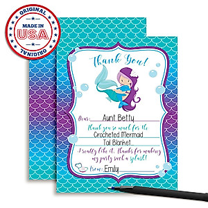 Magical Mermaid Thank You Notes for Kids, Ten 4" x 5.5" Fill In The Blank Cards with 10 White Envelopes by AmandaCreation