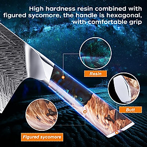 FINDKING Nebula Series Cleaver Knife, Multipurpose Chinese Chef Knife, 10Cr15CoMov Damascus Steel Blade, Resin and Figured Sycamore Handle, Full Tang, 7 Inch, Blue, for Meat, Vegetable Shredding