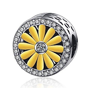 Yellow Flower Dandelion Daffodil Daisy Chrysanthemum Carnation Gold on 925 Sterling Silver Charm Bead For Pandora & Similar Charm Bracelets or Necklaces