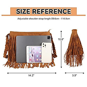 Fecialy Faux Suede Fringe Crossbody Bags for Women Western Hippie Shoulder Bag Messenger Bag Sling Bag