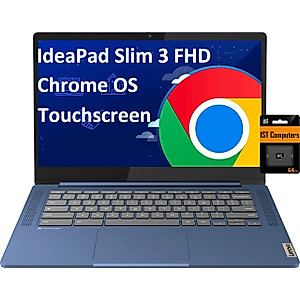 Lenovo IdeaPad Slim 3 14" Chromebook Laptop (14" FHD Touchscreen, 8-Core MediaTek Kompanio 520, 4GB RAM, 128GB(64GB eMMC+64GB SD)), Webcam, 13.5-Hrs Long-Battery Life, IST Card, Chrome OS, Abyss Blue