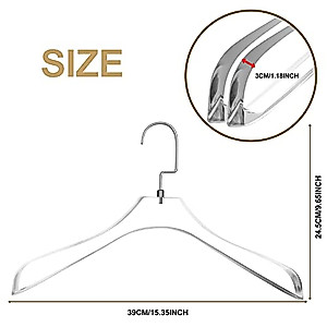 Quality Clear Lucite Acrylic Heavy Duty Coat Suit Hangers – 2 Pack, Curved Stylish Clothes Hanger with Wide Matte Silver Hooks - Coat Hanger for Dress, Suit - Closet Organizer Adult Hangers