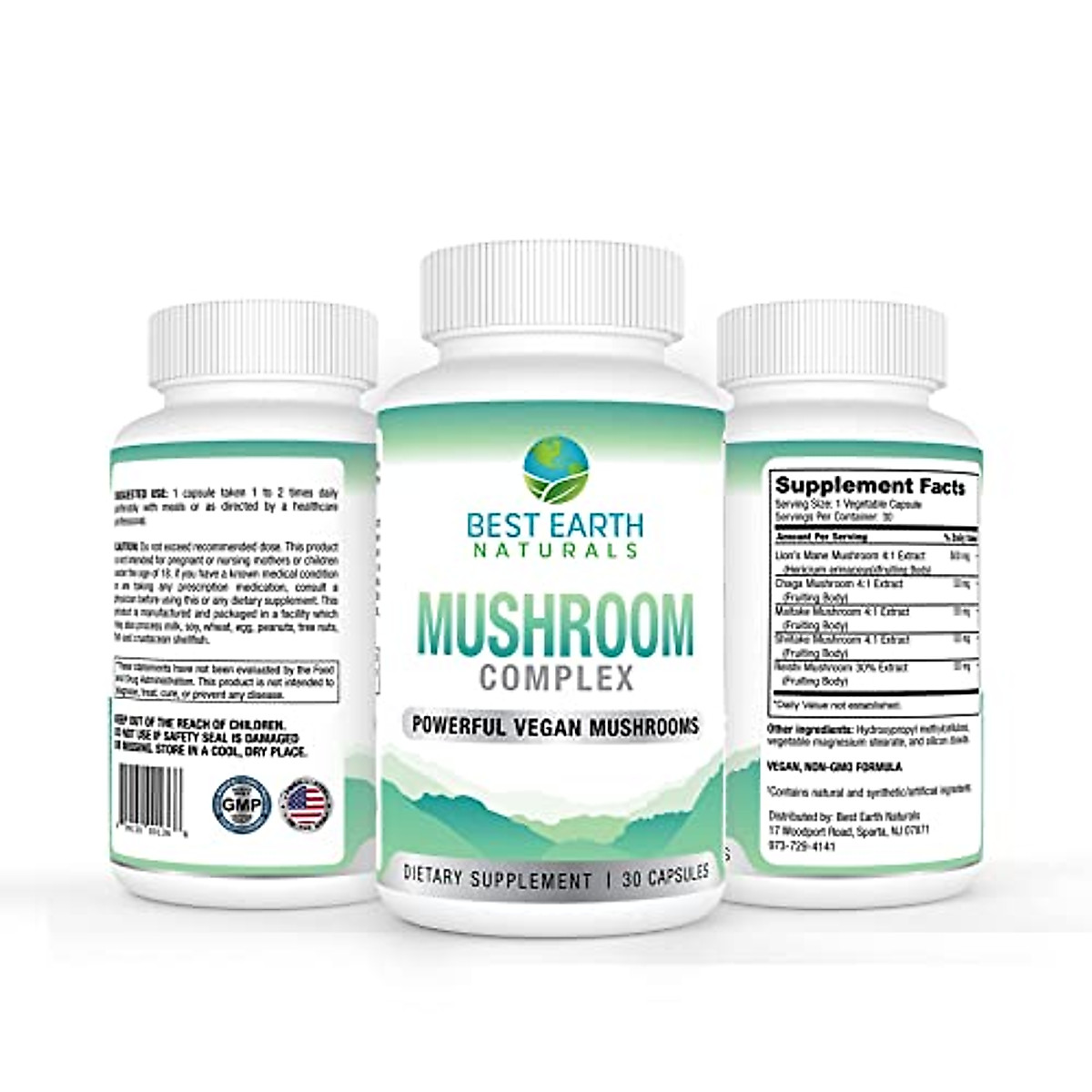 Best Earth Naturals Mushroom Complex - Vegan Formula with Lion’s Mane, Reishi, Chaga, Maitake, and Shiitake Mushrooms - 30 Day Supply