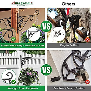 Amagabeli Hanging Plants Bracket 10 inch Outdoor Planter Hooks Hangers Flower Baskets Pot Bird Feeder Hanger for Fence Wall Trees Wind Chimes Lantern Outdoor Indoor Garden Arm 3D Bird Black hook02