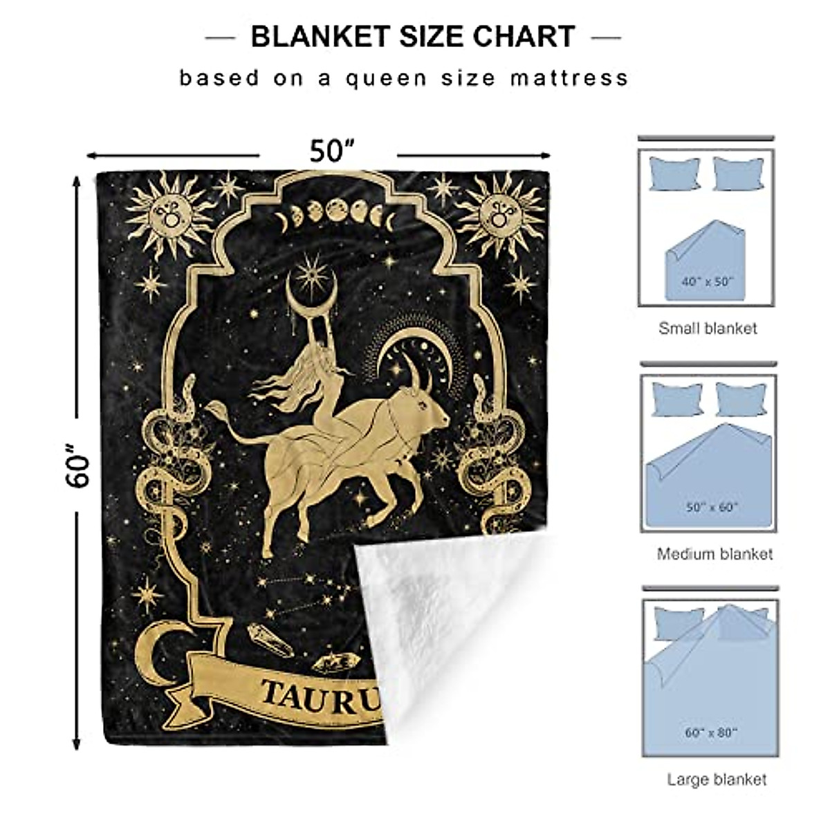 Taurus Gifts for Women, Taurus Zodiac Blanket 60"X50", Witchy Gifts,Taurus Gothic Gifts Taurus Astrology Decor Tarot Moon Constellation Soft Throw Blanket