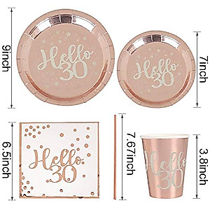 30th Birthday Decorations for Women, Dirty 30 Rose Gold Birthday Party Supplies for Women With Birthday Banner, Table Runner, Curtains, Cake Topper, Plates, Cups and More for 24 Guest -JSN PARTY