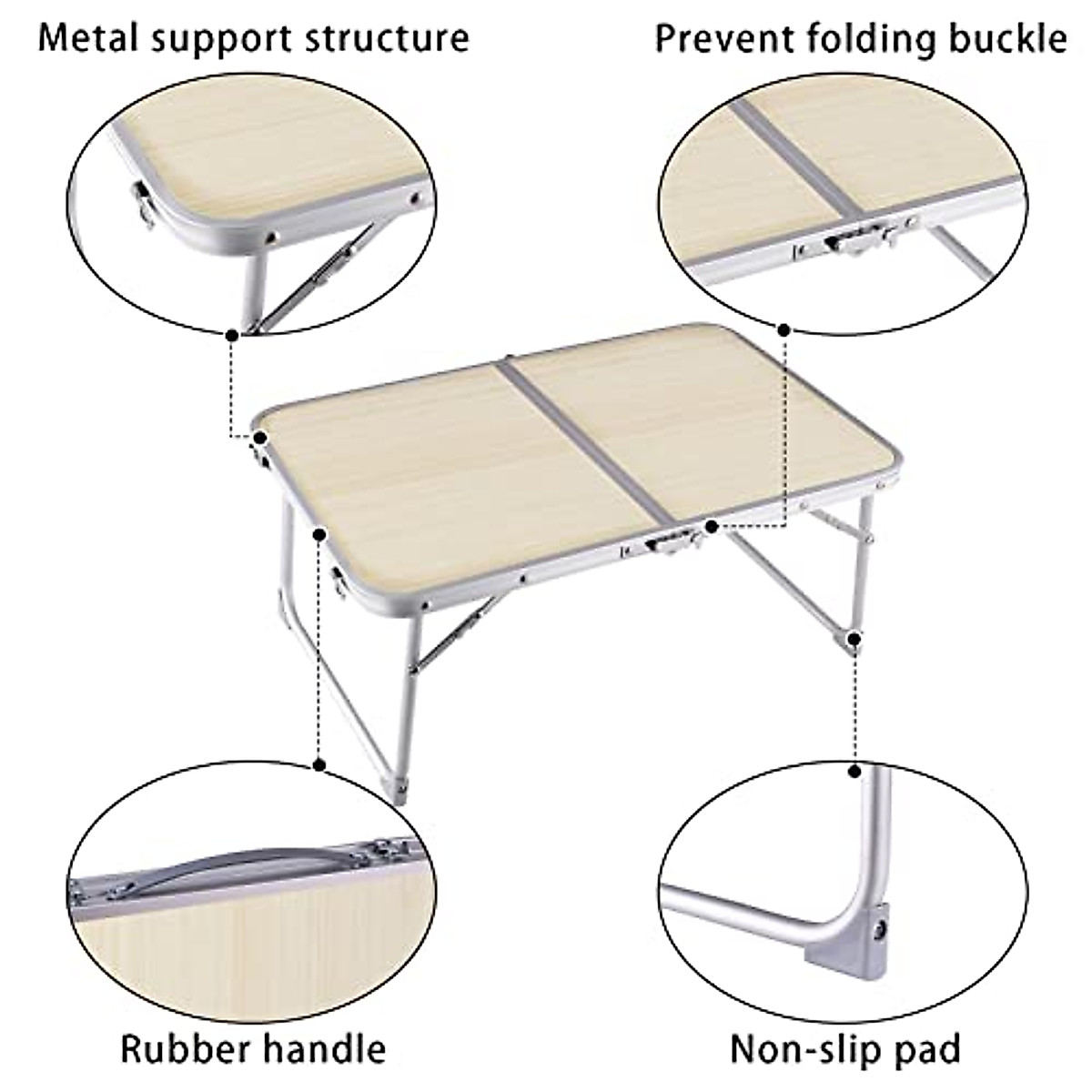 Foldable Laptop and Bed Table with Storage, Portable Mini Lap Desk for Legs, Ideal for Study, Reading, Picnic, Breakfast,and More (Wooden)