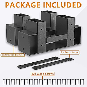 Mr IRONSTONE Firewood Log Storage Rack Bracket Kit, Adjustable Wood Rack Length Based on the Amount of Wood, for Outdoor Indoor Patio Deck Metal Log Holder Outdoor Tools with 34 Accessories