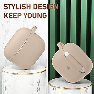GMUDA for AirPods 3 Case, Protective Silicone Cover with Keychain, Compatible with AirPods 3rd Generation Case(2021), Front LED Visible (Tan)