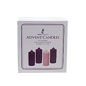 Mega Candles 4 pcs Unscented Christmas Advent Dome Top Pillar Candles, Hand Poured Wax Candles 3 Inch x 6 Inch, Holidays, Church, Decorations, Devotional, Celebration, Party & More