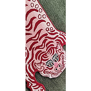 Tibetan Tiger Print Skin Red Pink Area Rug for Home Decor Wall Hanging for Living Room Bedroom Anti-Slip Rug by AFTAB Collection 2X3 Feet