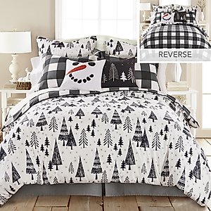 Levtex Home Merry & Bright Collection - Northern Star Duvet Cover Set - King Duvet Cover (106 x 94in.) + Two King Pillow Cases (36 x 20in.) - Holiday Pine Trees - Black and White - Microfiber