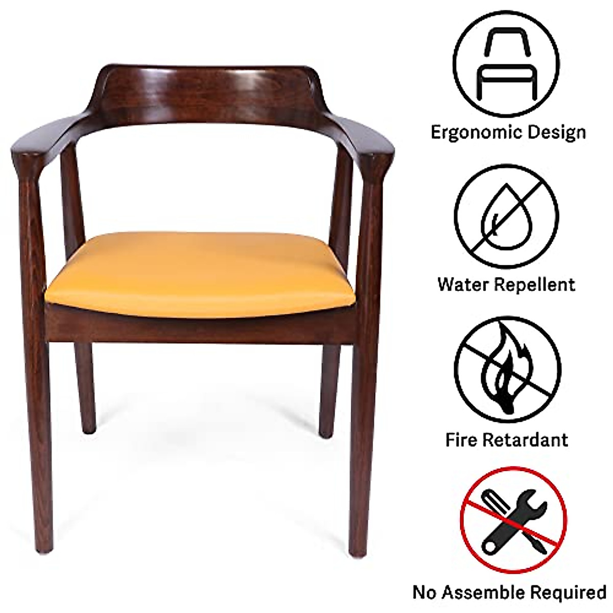 LUCKYERMORE Mid Century Dining Chair, Premium Solid Wood Accent Chair for Living Room Bedroom, Fire Retardant & Water Repellent Armchair, Come Assembled