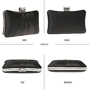 DA BODAN Fashion Womens Jane Satin Diamante Clutch Rhinestone Evening Bridal Prom Party Handbag Crossbody Purse Chain Bag (Black)