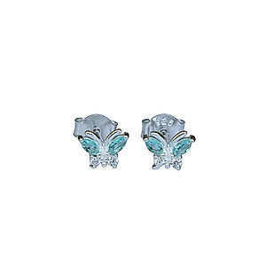 Butterfly Blue CZ Cubic Zirconia Stone, Pair, 925 Sterling Silver Small Studs for Women, Cartilage Earring, Tarnish & Water Resistant, By MiYa Jewelry Creations