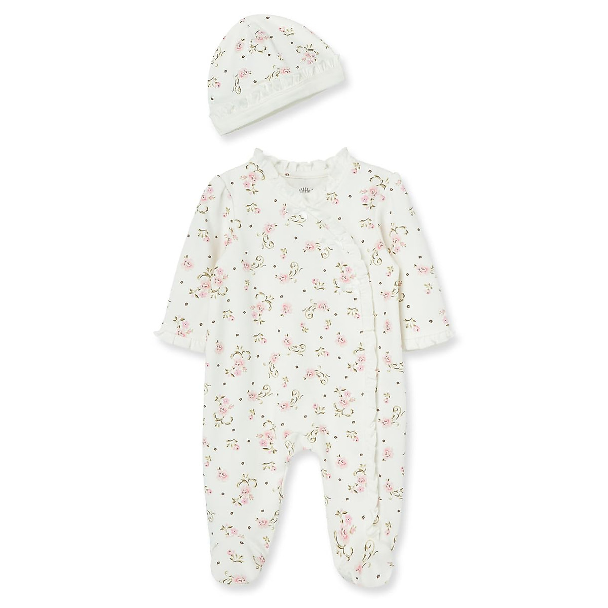 Little Me Baby Clothes & Outfits - Girls One Piece Hat & Footed Sleeper Pajamas - 6 Months, Ivory Rose