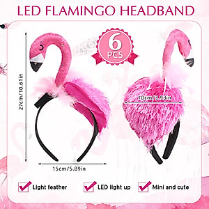 Solsew 6 Pcs LED Hawaii Flamingo Headband Pink Light up Flamingo Headdress Flamingo Accessories 3D Glowing Headwear Hair Hoop Animal Cosplay Hairband for Adult Women Hawaiian Summer Party